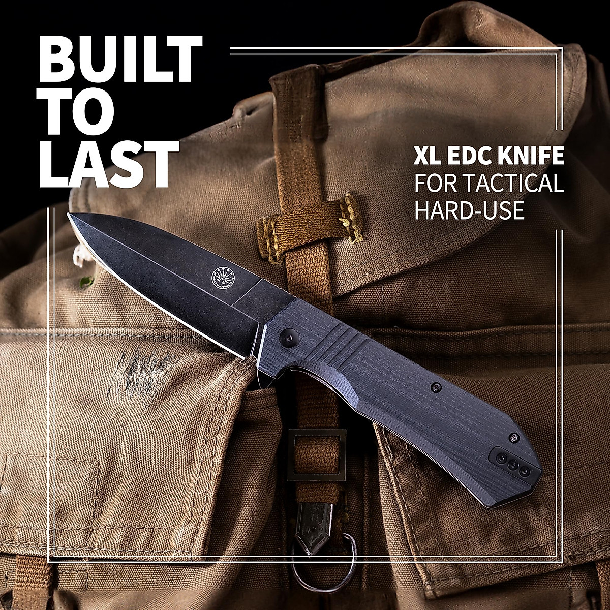 Off-Grid Knives - Stinger XL Folding Knife w. Spear Point Blade, Crucible 154CM Steel, G10 Scales, Deep Carry Clip (Blackwash)