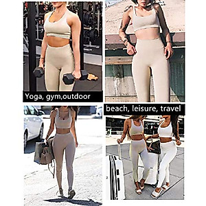 Jetjoy Exercise Outfits for Women 2 Pieces Ribbed Seamless High Waist Yoga Summer Outfits Sports Gym Tracksuits Sweatsuits