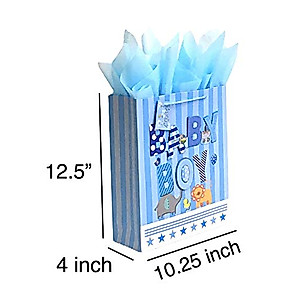 12.5" Medium Baby Gift Bags with Tissue Papers for Baby Showers 2-Pack (Blue)