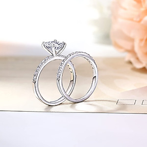 AONED Wedding Rings For Women Engagement Ring Fake Faxu Engagement Rings For Women Cubic Ziornia Wedding Band Ring Set 2CT Carat Cheap Oval Cz Bridal Promise Rings For Her, Size 5.5