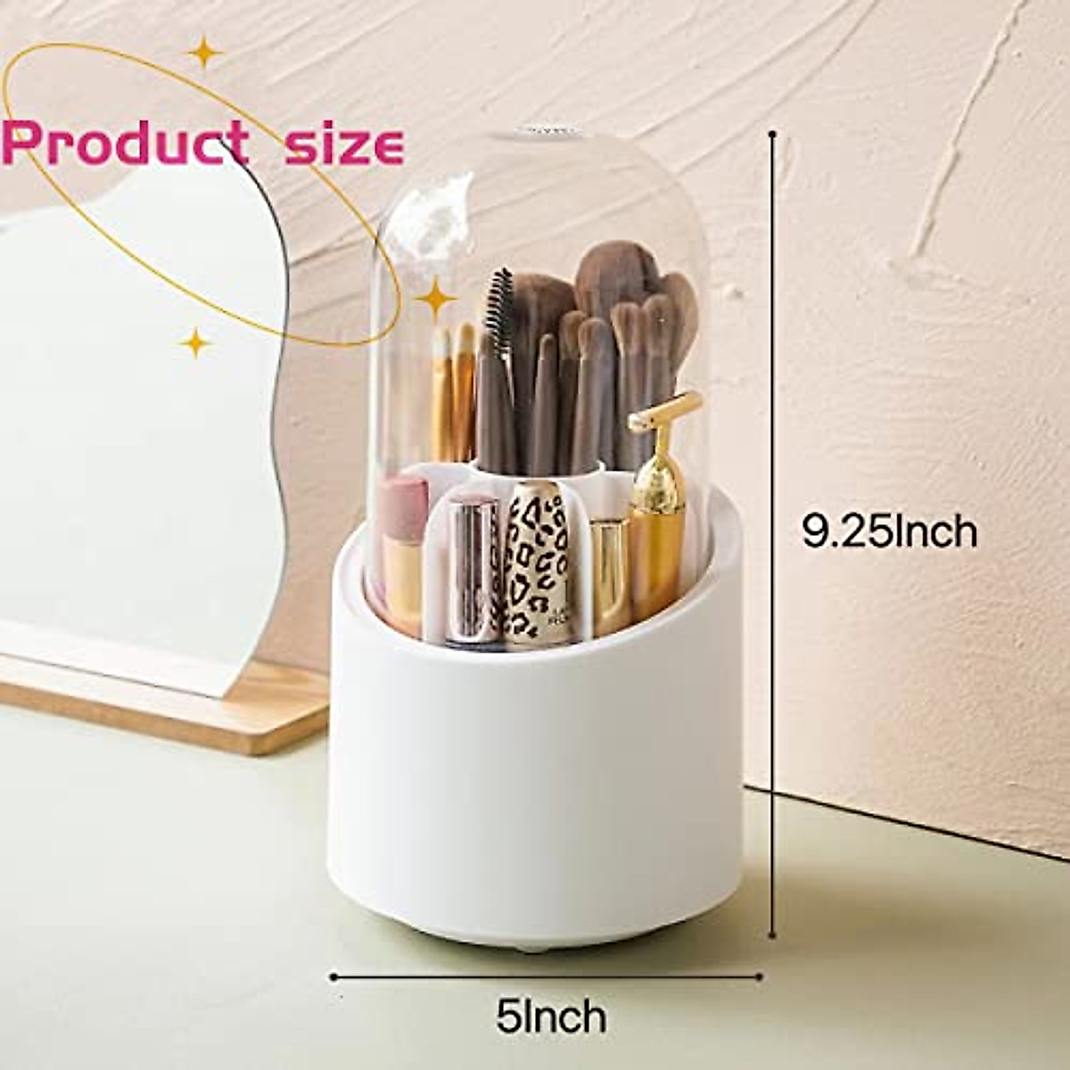 Makeup Brush Holder, Makeup Brush Holder with Lid, 360°Waterproof and Dustproof Rotating Makeup Organizer, Cosmetic Storage Box, Suitable for Storage Cups in Bedrooms, Dressers, Bathroom Countertops