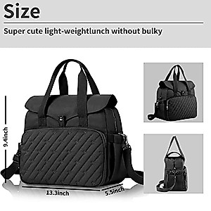 Anfeichen Insulated Lunch Bag Women For Work,Leakproof Lunch Box for Men Large Lunch Tote Bag,Embroidered Cooler Bag with Shoulder Strap (Black)