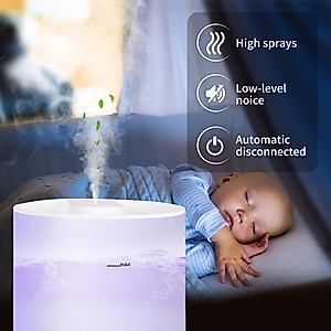 Cool Mist Humidifier, 2.8L Humidifiers for Bedroom, Home, Office, Automatic Shut-Off & 7-Color Night Light