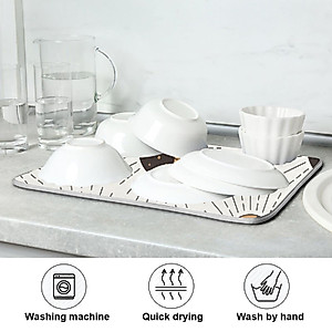 FOLIOSA Vintage Moon Sun Dish Drying Mat, water Absorbent Heat Resistant Drainer Mat for Countertop 18x24 in