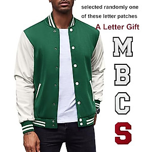 COOFANDY Men's Varsity Jacket Leather Sleeves Letterman Baseball Bomber Jackets Winter Green Medium