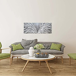 SYGALLERIER Silver Metal Wall Arts Hand Crafted Huge 3D Abstract Aluminum Artwork Modern Sculpture Contemporary Metallic Pictures for Living Room Bedroom Dinning Decor