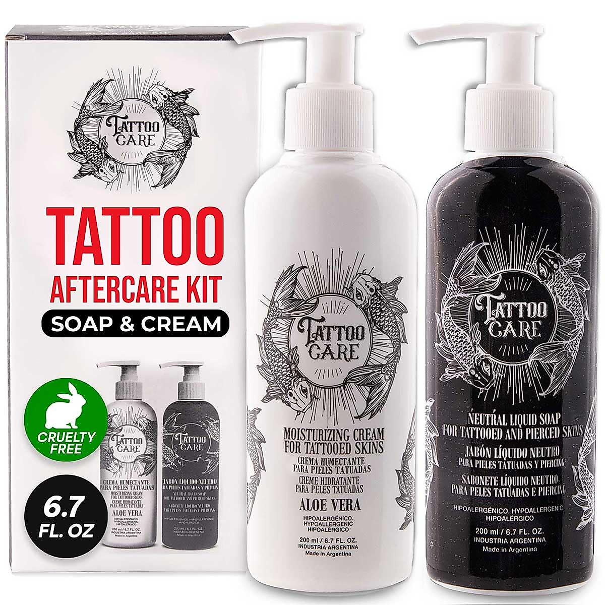 Tattoo Care Tattoo Aftercare Kit - Cream and Soap for Healing, Protecting and Brightening New and Old Tattoos - Cruelty-Free (KIT 6.7 fl OZ each)