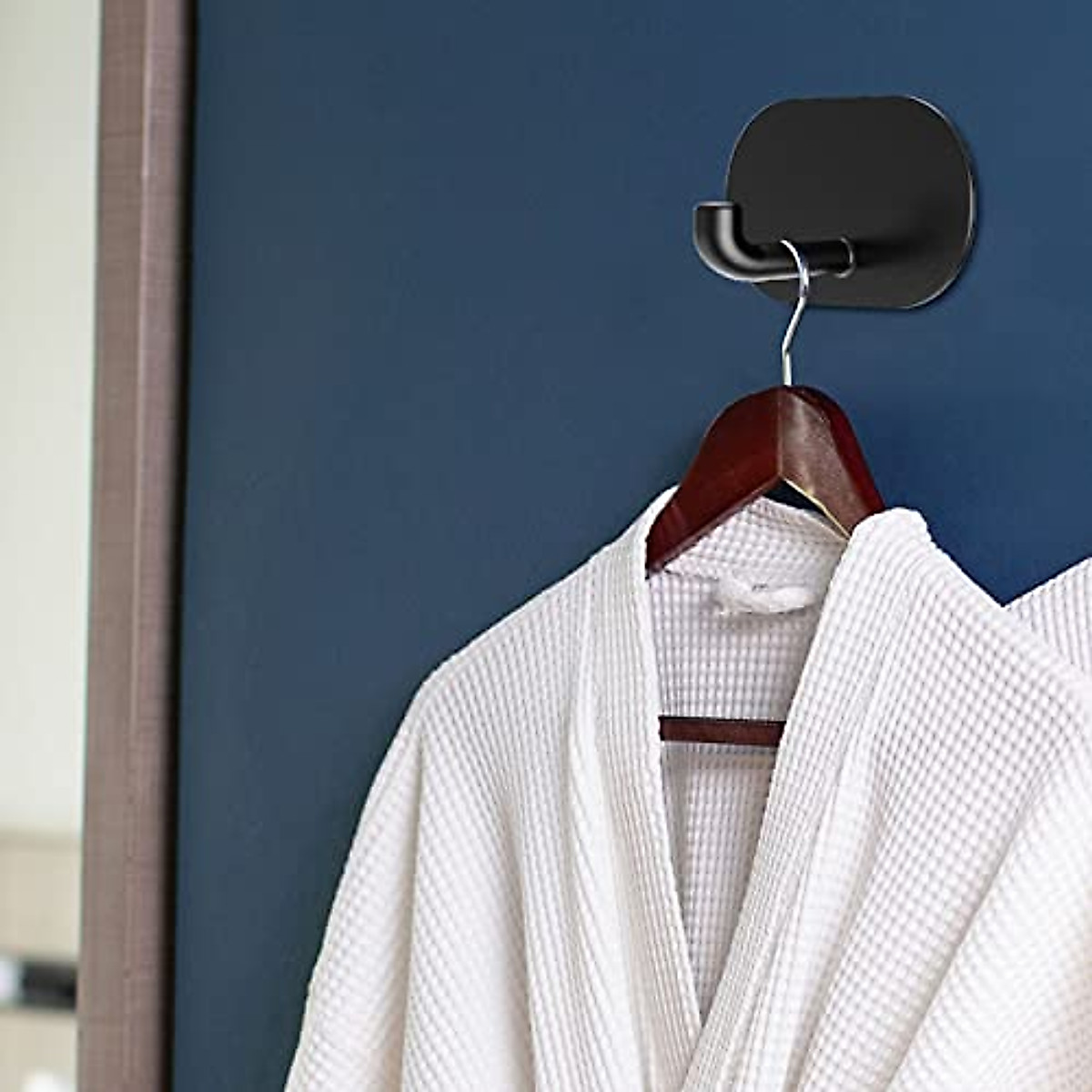 Adhesive Hooks Heavy Duty Stick On Wall Hooks Stainless Steel Kitchen Bathroom Hooks Rust-Proof Metal Hooks for Hanging Keys, Hat, Towel Robe, Black, Pack of 8