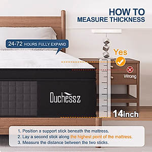 Duchessz King Mattress, 14 Inch Hybrid Mattress Eurotop with Gel Memory Foam,Motion Isolation Individually Wrapped Pocket Coils Mattress,Breathable Comfort Soft Mattress Pressure Relief