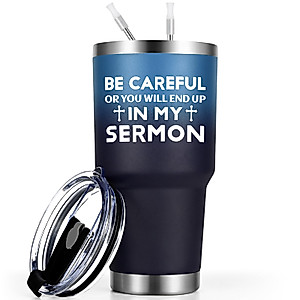 Qtencas Pastor Appreciation Gifts, Be Careful or You Will End Up In My Sermon Stainless Steel Travel Tumbler, Pastor Church Gifts for Men Birthday Christmas, Preacher Minister Gifts, 30oz Gradient