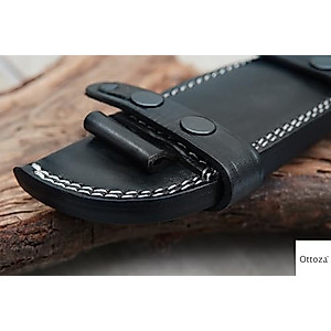 Ottoza Handmade Leather Knife Sheath RIGHT HAND Bushcraft Knife Sheath - Hunting Knife Sheath - Survival Knife Sheath - Fixed Blade Knife Sheath Horizontal Carry Black TOP GRAIN LEATHER No:158