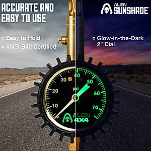 Alien Sunshade Tire Pressure Gauge (0-75PSI) Heavy Duty Tire Gauge, Jeep Gifts - Easy Read Glow Dial - Tire Gauges for Tire Pressure - Air Pressure Gauge for Car