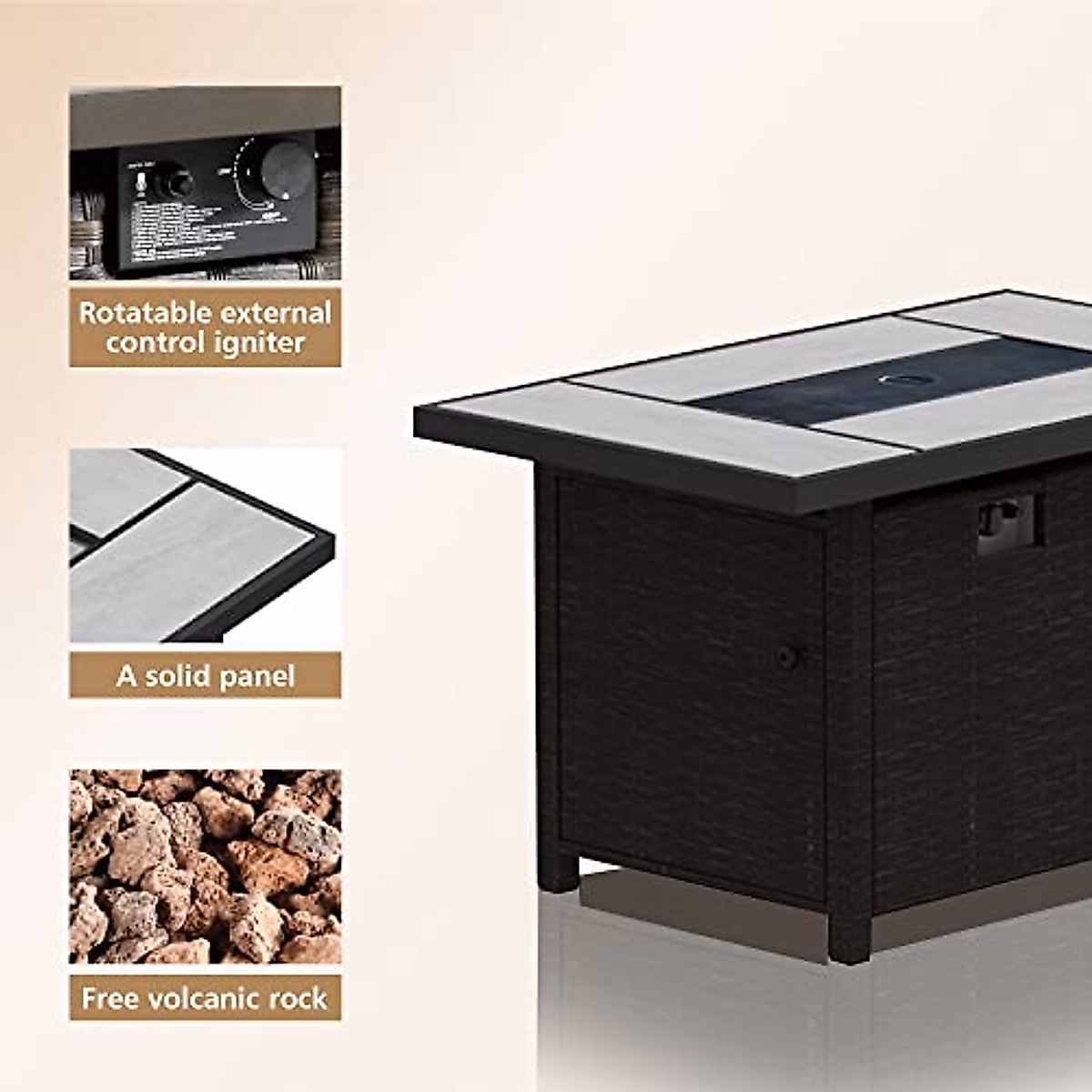 XIZZI Patio Furniture Set Outdoor Sectional Sofa with 42" 50000BTU Gas Propane Fire Pit Table 13 Pieces PE Wicker Rattan Patio Conversation Sets with 4 Pillows and Furniture Covers,Fire Pit/Beige