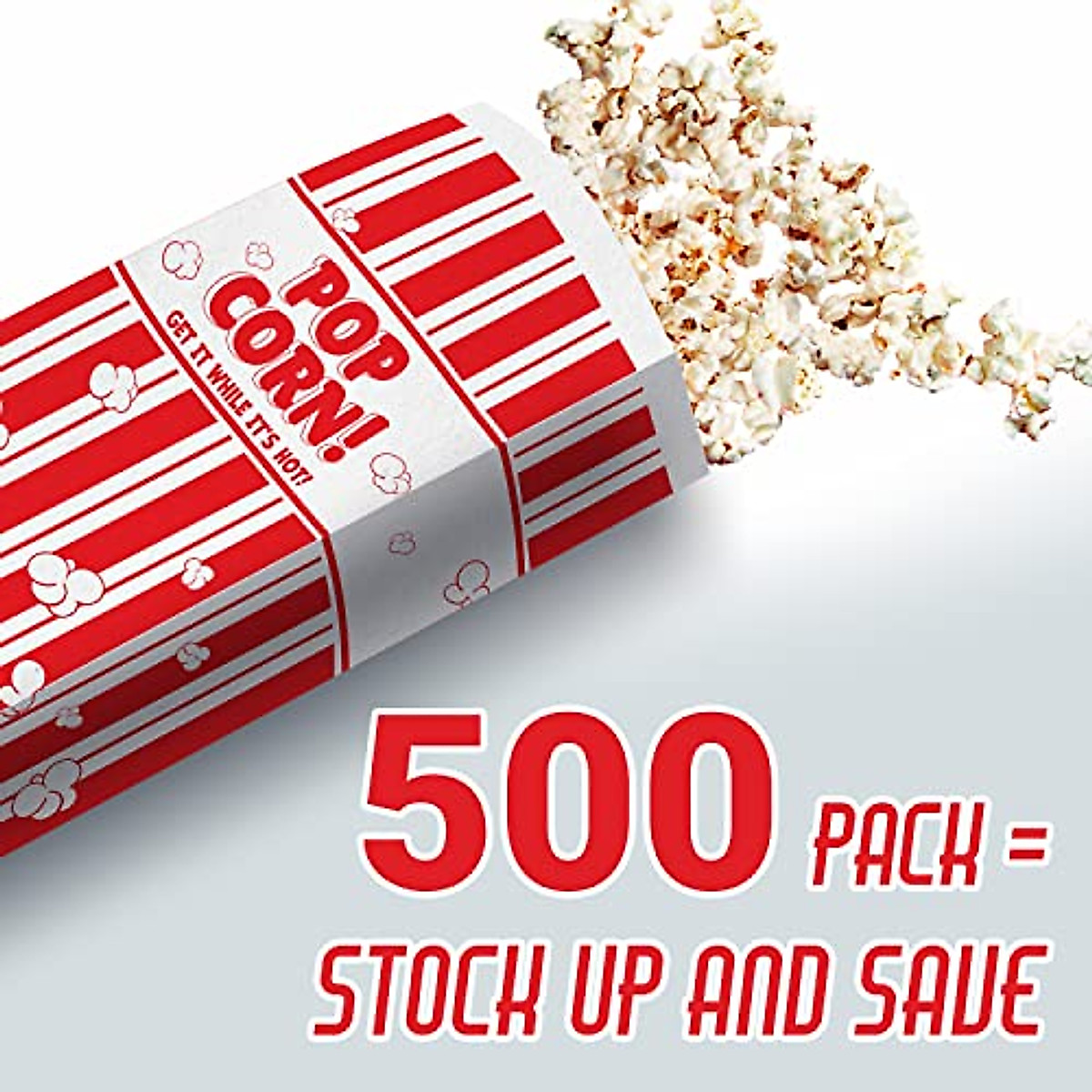 Popcorn Bags Coated for Leak/Tear Resistance. Single Serving 1oz Paper Sleeves in Nostalgic Red/White Design. Great Movie Theme Party Supplies or for Old Fashioned Carnivals & Fundraisers! (500)
