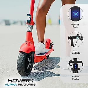 Hover-1 Alpha Foldable Electric Scooter with 450W Brushless Motor, 18 mph Max Speed, 10” Air-Filled Tires and 12 Mile Range