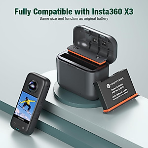 FirstPower Replacement Insta360 X3 Battery 1800mAh 2-Pack and Dual Slot USB Fast Charger Hub Compatible with Insta360 X3 Action Camera