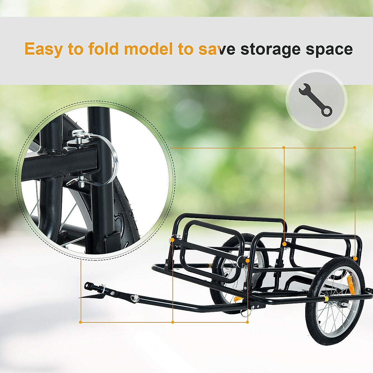 Newest Model Cargo Trailer Bike Basket Storage Travel Luggage Walking Camping Wanderer Cart Carrier 2 Wheel, Shopping Rack Bicycle Rear
