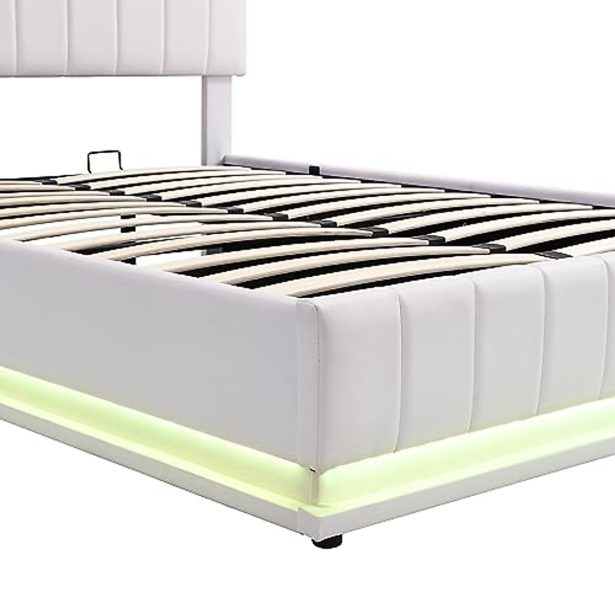 CKLMMC Modern Upholstered Platform Bed with Hydraulic Storage System,Full Size PU Storage Bed with LED Lights and USB Charger for Kids Teens Adults (White/PU-K)