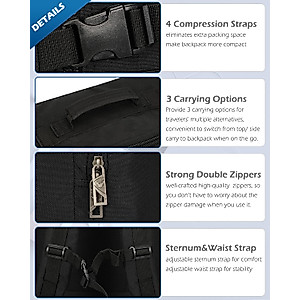 Hynes Eagle Carry on Backpack 38L Large Travel Backpack for Women Flight Approved Weekender Bag Laptop Backpack Men 15 inches Black with 3PCS Packing Cubes Set Grey