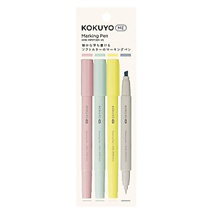 KOKUYO Me Marking Pen, 2-Way Highlighter Pen, Soft Color Marker, 4-Color Set of Taupe Rose, Fragaile Mint, Moon Lime, Grayish Fog, Japan Import (KME-MPMT201-4S)