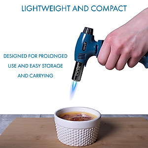 LOGIX 20910 Butane Torch, Cooking Torch, Torch for Creme Brulee, Refillable, 9.6 oz, Blue Steel