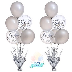 2 Set Silver Christmas Balloon Centerpieces for Tables Silver Balloons Stand Kit for Birthday Party Baby Shower Wedding Bridal Shower Retirement Engagement Prom Table Decorations