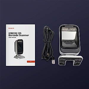 MUNBYN 1D 2D Barcode Scanner IOBC01 Hands-Free Barcode Scanner Omnidirectional PDF417 Data Matrix QR USB Wired Reader, Auto/Manual Destktop Scanner Support Paper/Screen Barcode, Plug & Play