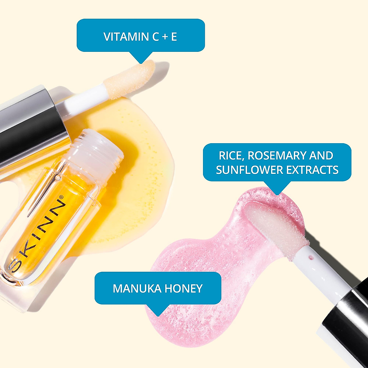 SKINN Luminous Blush Lip Oil - Support Collagen Production, Smooth Lines & Soothe Dry Cracked Lips - Hydrating Clear Lip Oils - Improve Skin's Elasticity, Texture & Glow - Vitamin C & Manuka Honey