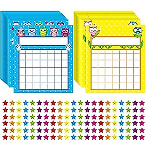 72 Pcs Owls Incentive Charts Classroom Reward Sticker Behavior Chart for Classroom Attendance Chart for Kids Behavior Classroom Teaching Family House Chores with 720 Pcs Colorful Star Stickers