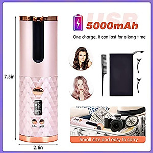 Automatic Curling Iron, Cordless Ceramic Barrel Wave Wand, Portable Cordless Auto Hair Curler with 4 Temps & 3 Timers, Fast Heating Rotating Rotating Curling for Long & Short Hair, Travel & Home Use
