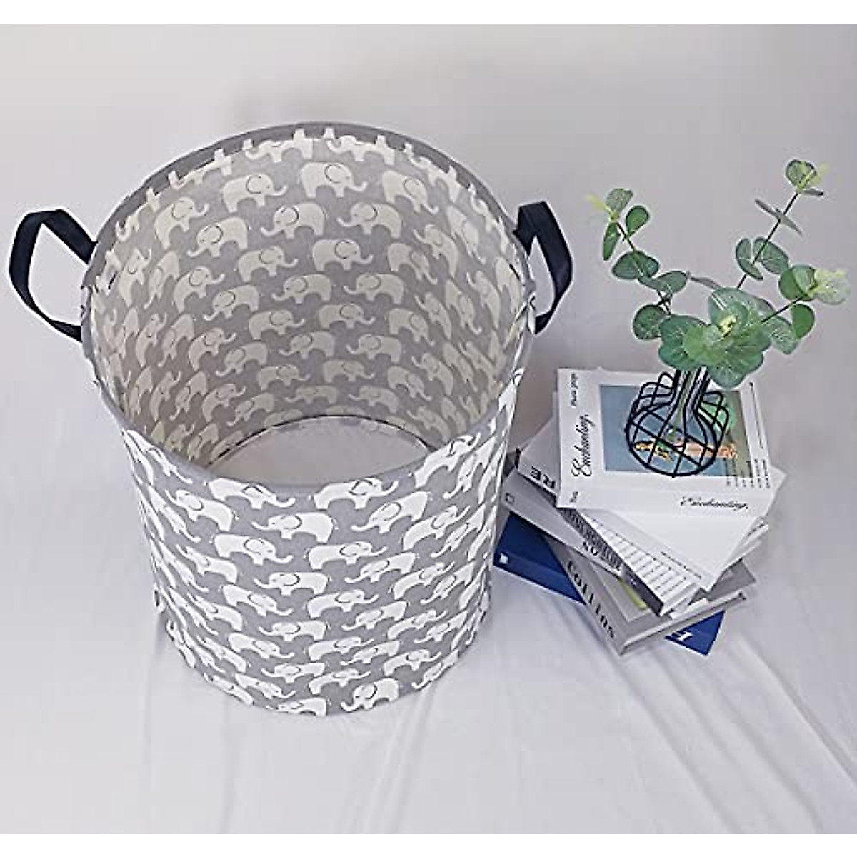 KUNRO Large Sized Storage Basket Waterproof Coating Organizer Bin Laundry Hamper for Nursery Clothes Toys (Elephant)