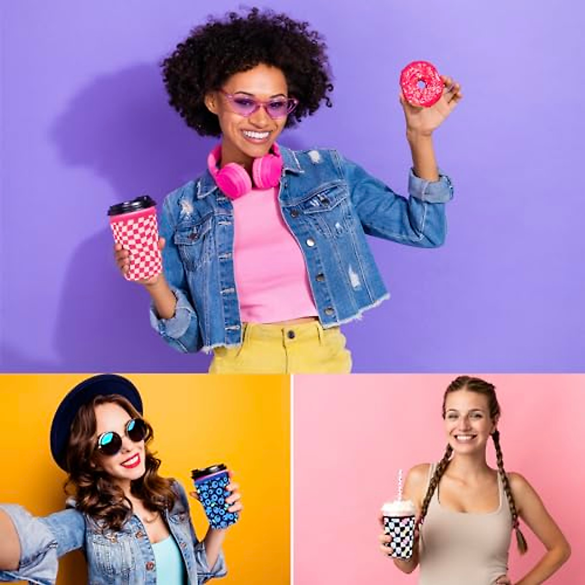 3 Pack Reusable Neoprene Sleeve for Iced & Hot Drinks, Compatible with Starbucks & Dunkin' Coffee Cup (Christmas Fun)