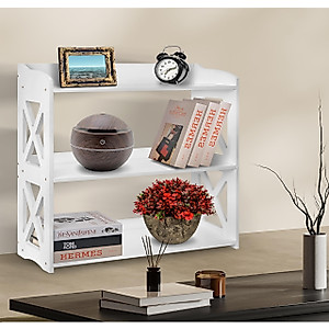 YCICI Cici Bookcase by Natural Wood, 3 Tier Bookshelf, Small Book Shelves Freestanding Display Storage Shelves. Open Bookshelf for Bedroom, Living Room and Office (White, 3 Tier)