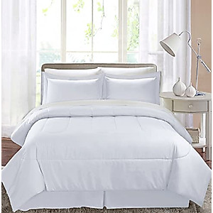 Cathay Home Basic Bedding Home Essential Ultra Soft Light Weight 8PC Wrinkle Resistant Microfiber Bed in a Bag Set (Includes Complete Sheet Set, Comforter Set & Bedskirt) - Full, White
