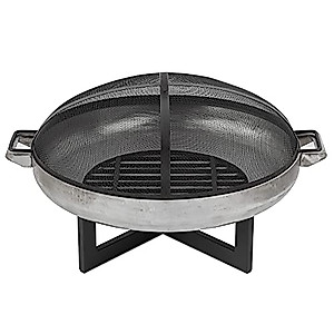 Real Flame La Porte 37" Round Wood Burning Fire Pit for Outdoors, Rust with Spark Screen, Poker and Log Grate - Steel Wood Burning Fire Bowl - Durable Outdoor Fire Pit