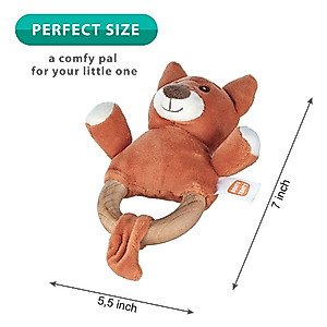 Donty-Tonty Premium Wood Baby Teether Rattle Toy Easter Baby Gift - Animals Soft Plush Shaker Toy with Natural Wooden Teething Ring Toddler, Newborn Boy, Girl, Gifts for 0 3 6 9 12 Months - Red Fox