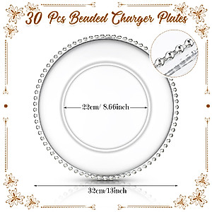 Weewooday 30 Pieces Silver Plastic Beaded Charger Plates 13 Inch Round Dinner Chargers Bead Clear Service Plates for Wedding Birthday Party Events Bridal Shower Dinner Tabletop Decoration