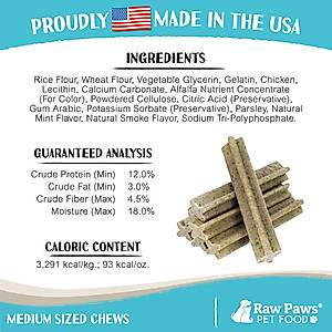 Raw Paws Dental Chews for Dogs, Medium Size, Mint Flavor, 26-oz. 29 Ct. - Made in USA - Freshen Breath & Fight Plaque & Tartar - Dog Teeth Cleaning Treat - Dog Breath Treats - Dental Sticks for Dogs