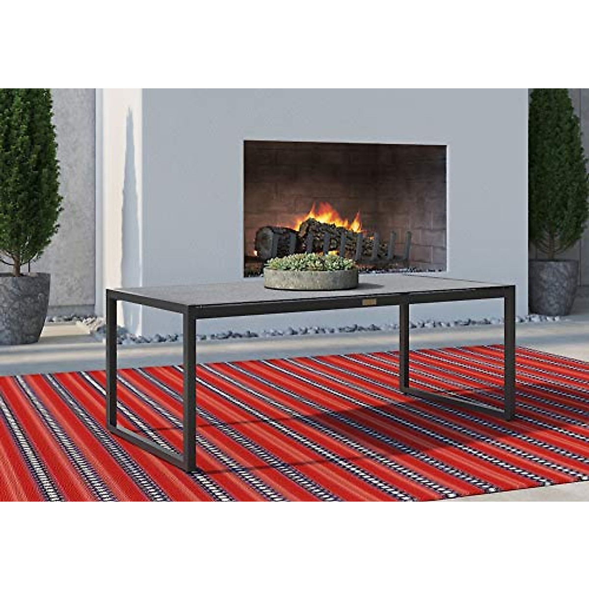 Tommy Hilfiger Hampton Modern White Mesh Outdoor Patio Furniture Collection Gunmetal Frame, Coffee Table, Gray