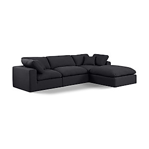 Meridian Furniture 187Black-Sec4A Comfy Collection Modern | Contemporary Upholstered Modular Sectional, Black Linen Textured Fabric Upholstery, Down Feather Cusions, 119" W x 79" D x 34.5" H, Black