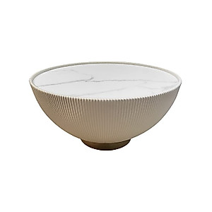 First of a Kind Modern Drum Bowl Coffee Table - Round Shaped Coffee Table – Modern Decorative Tables - Tabletop for Home Decor - Sintered Stone at Top with Microfiber Leather, White