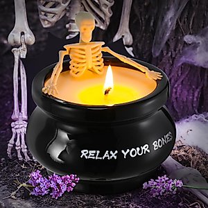 Halloween Decorations Skeleton Candle, Long Burning Soy Candle with Gothic Vintage Magic Skull Candlestick Ghost Bar Decor for Indoor Home Farmhouse Room Table Desk, Spooky Gift for Women Men