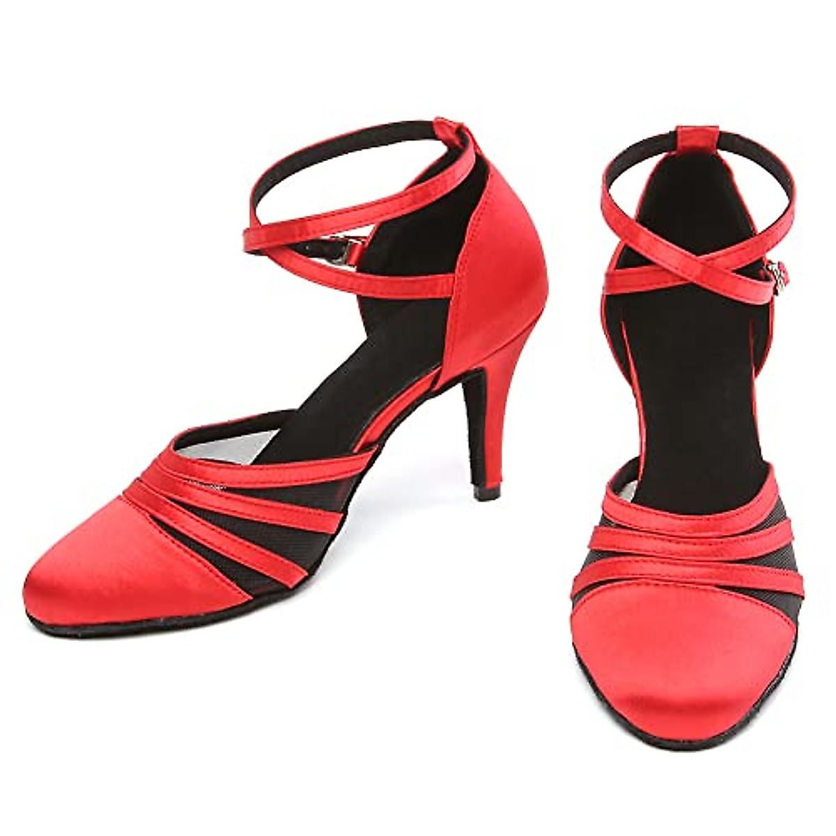 TINRYMX Women Latin Dance Shoes Closed Toe Salsa Tango Performance party ballroom Dance Shoes,YCL189-Red-8.5CM,US 7.5