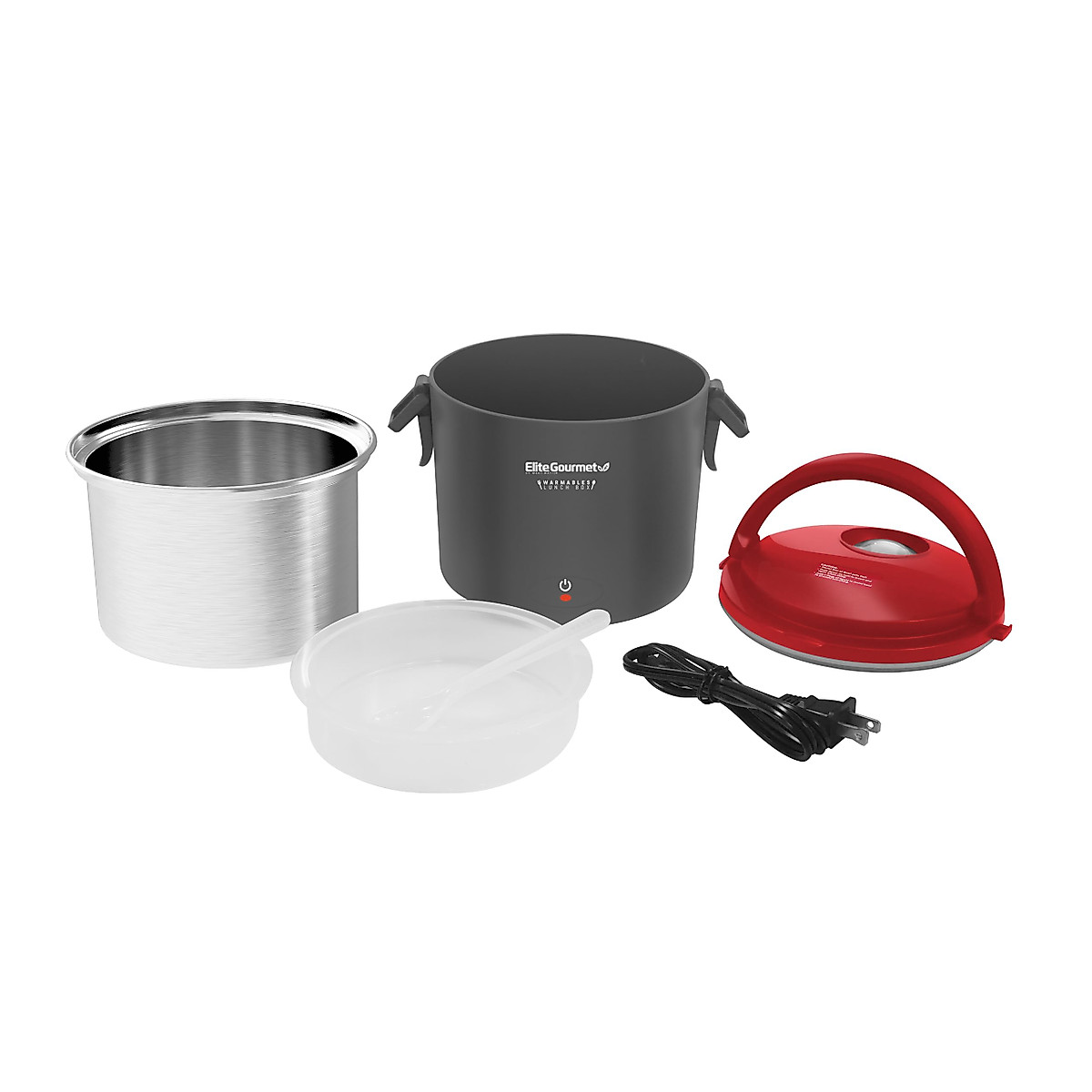 Elite Gourmet EFW-6080R Warmables Lunch Box Electric Food Warmer with Stainless Steel Pot, 32 Ounce, Grey Red
