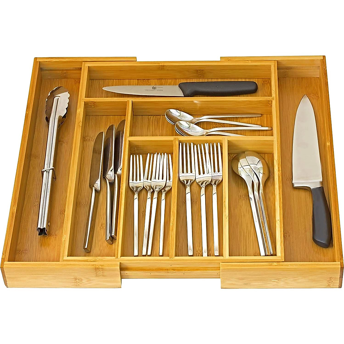 Home-it Expandable use for, Utensil Flatware Dividers-Kitchen Drawer Organizer-Cutlery Holder, Bamboo