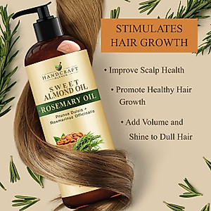 Handcraft Blends Sweet Almond Oil with Rosemary Oil - 8 Fl Oz - 100% Pure and Natural - Premium Grade Oil for Skin and Hair - Carrier Oil - Hair and Body Oil - Massage Oil