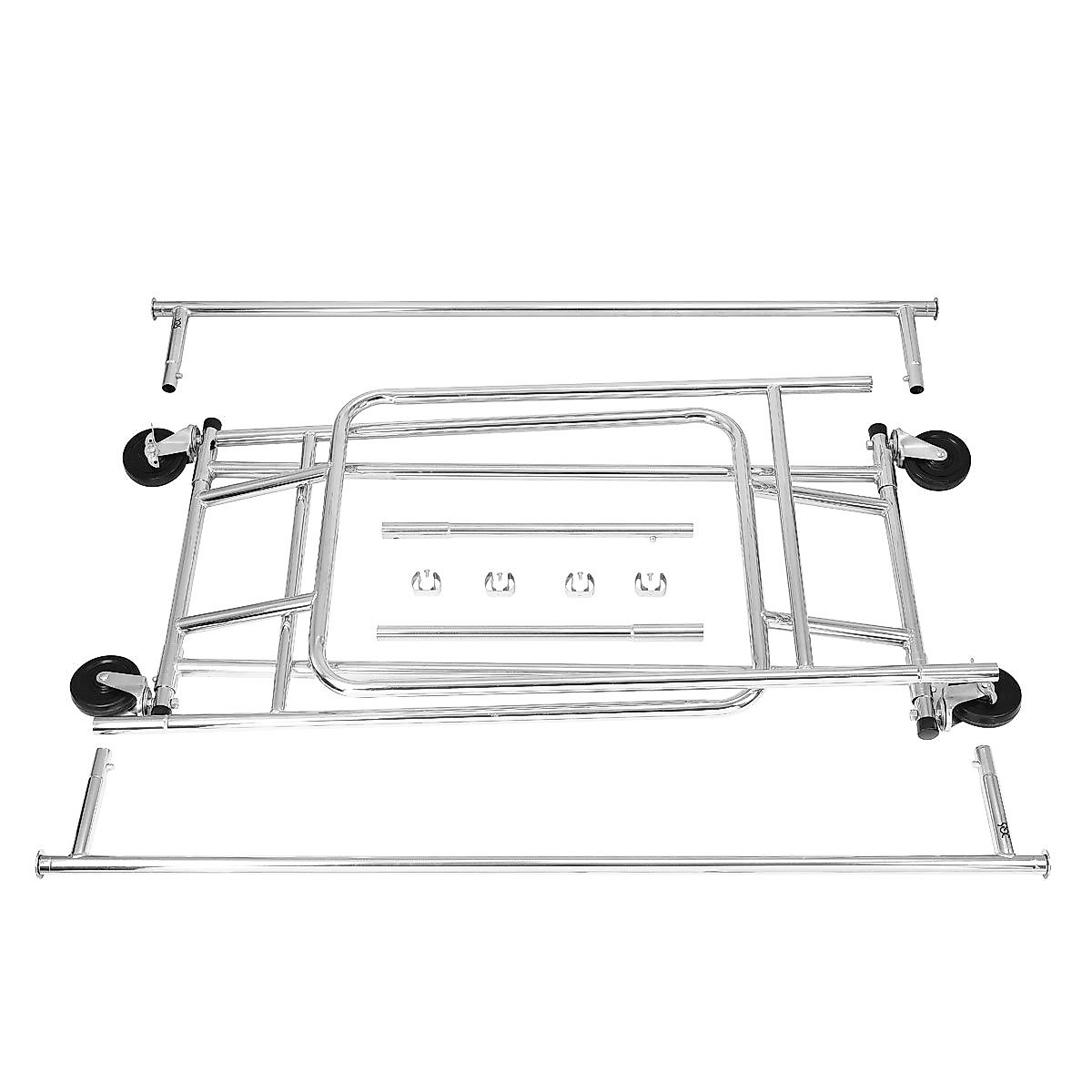 Double Rail Garment Rack with Adjustable Extendable Rails, Chrome Finish Collapsible Clothing Rack, Commercial Grade Clothes Drying Rack, Rolling Racks with Wheels