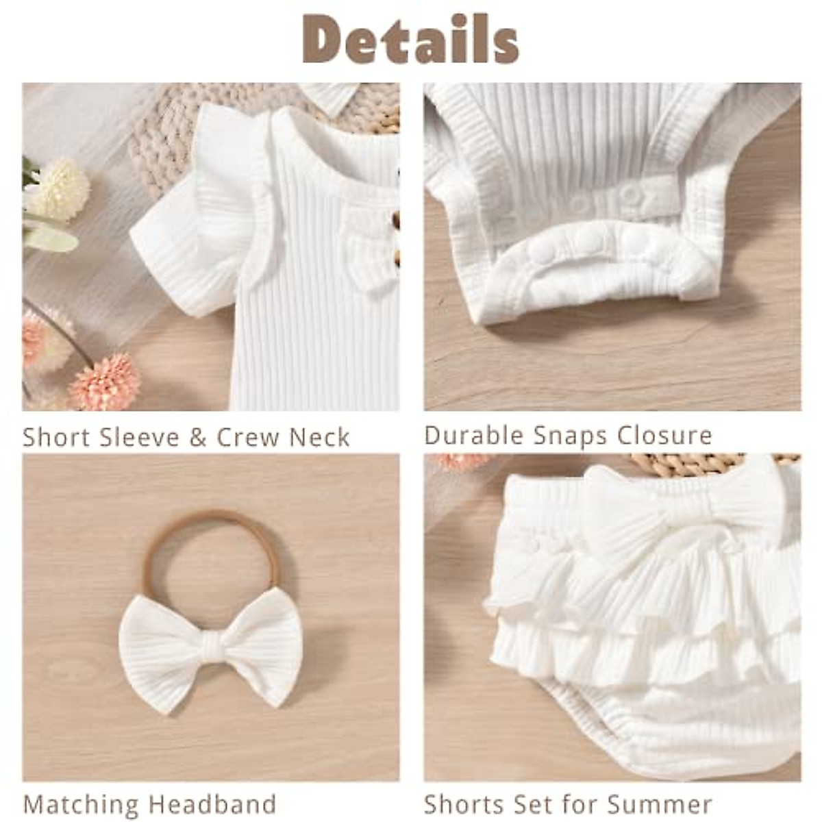 Aalizzwell Preemie Baby Girls Clothes Short Sleeve Bloomer Shorts Ribbed Summer Outfit White Premature