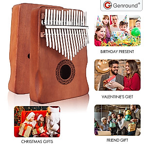 Genround Kalimba Thumb Piano & Finger Instrument Bundle, 17 Keys & 8 Keys Piano with Beginner's Study Instruction, Portable Thumb Piano for Kids and Adults, Includes Tuning Hammer