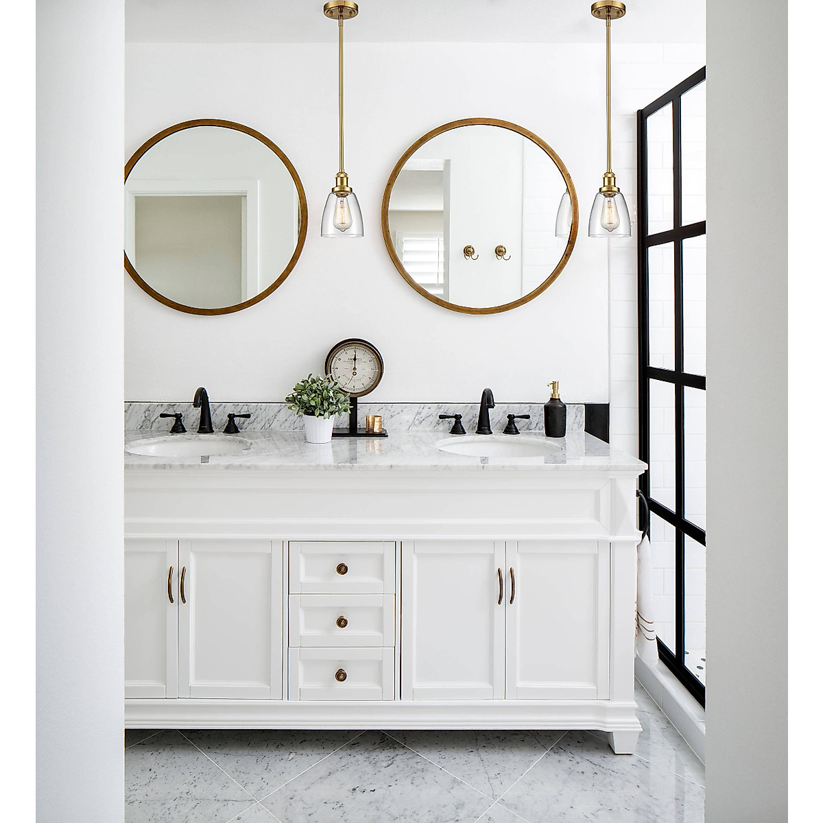 CLAXY Glass Pendant Lights Kitchen Island Mini Pendant Lighting Bell Shade Adjustable Rod Hanging Pendant Light Fixture Gold